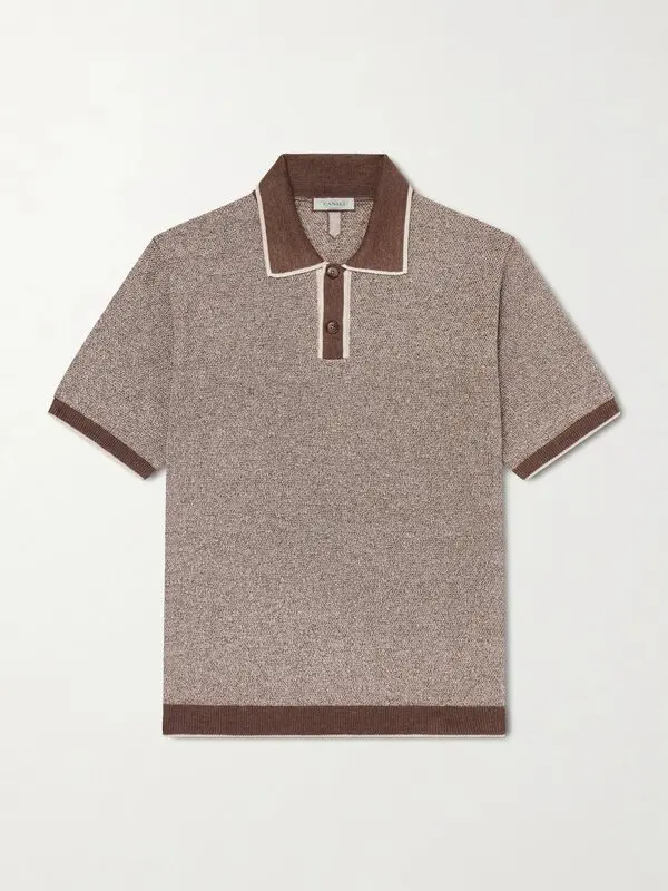 Canali Linen, Silk, Cotton And Modal-blend Terry Polo Shirt - Brown