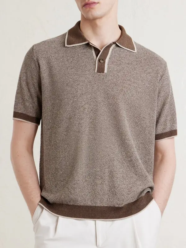 Canali Linen, Silk, Cotton And Modal-blend Terry Polo Shirt - Brown