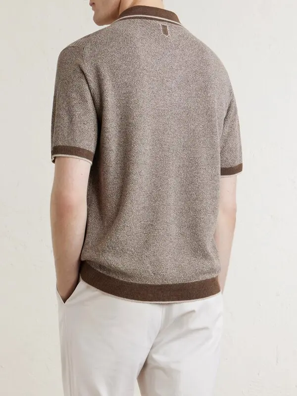 Canali Linen, Silk, Cotton And Modal-blend Terry Polo Shirt - Brown