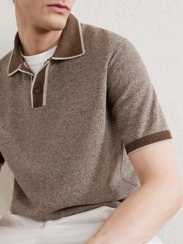 Canali Linen, Silk, Cotton And Modal-blend Terry Polo Shirt - Brown