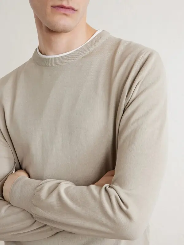 Canali Cotton Crew Neck Sweater - Neutrals