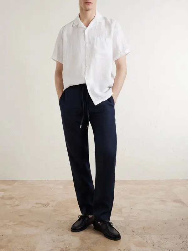 Canali Straight-leg Linen Trousers - Blue
