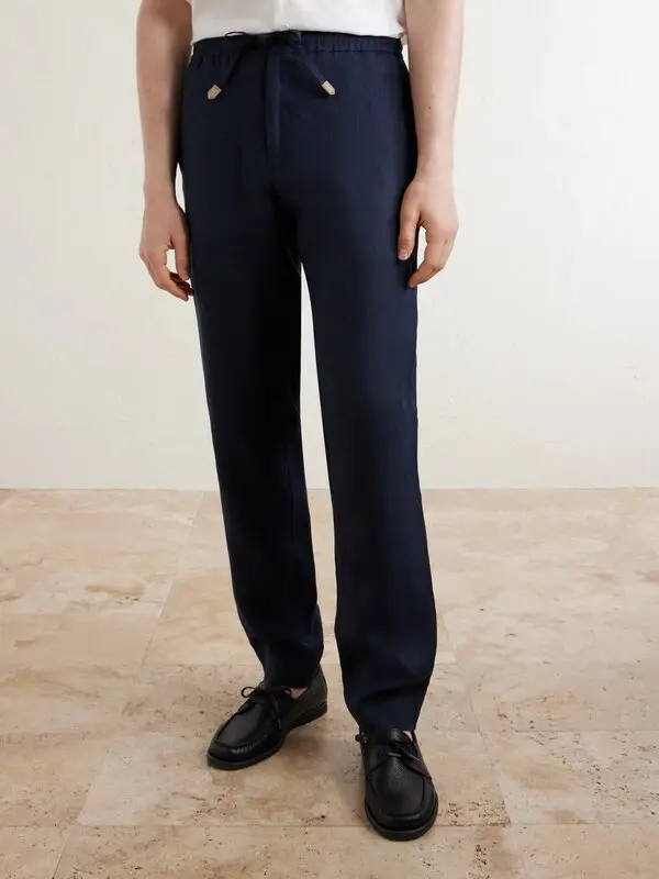 Canali Straight-leg Linen Trousers - Blue