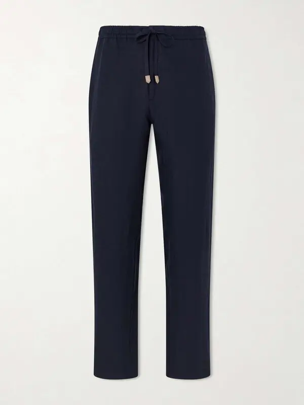 Canali Straight-leg Linen Trousers - Navy