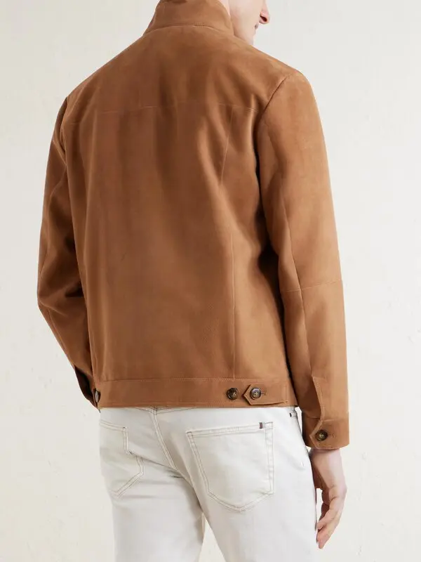 Canali Suede Harrington Jacket - Brown
