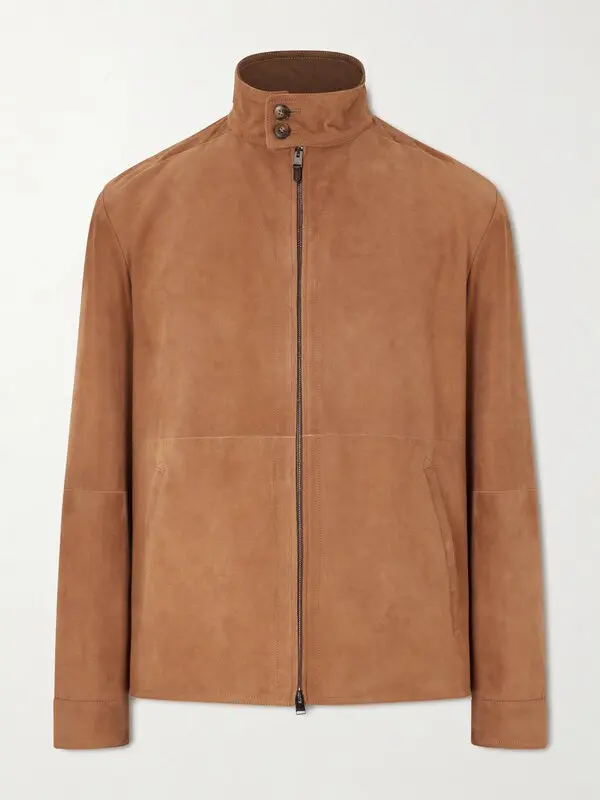 Canali Suede Harrington Jacket - Brown