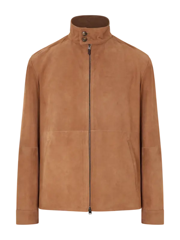 Canali Suede Harrington Jacket - Brown