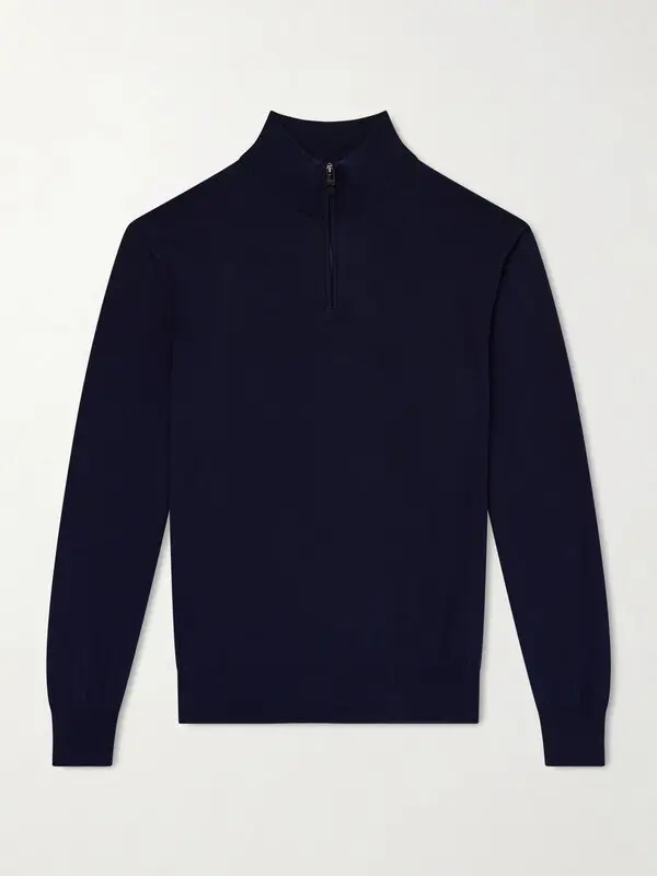 Canali Cotton Half-zip Sweater - Blue