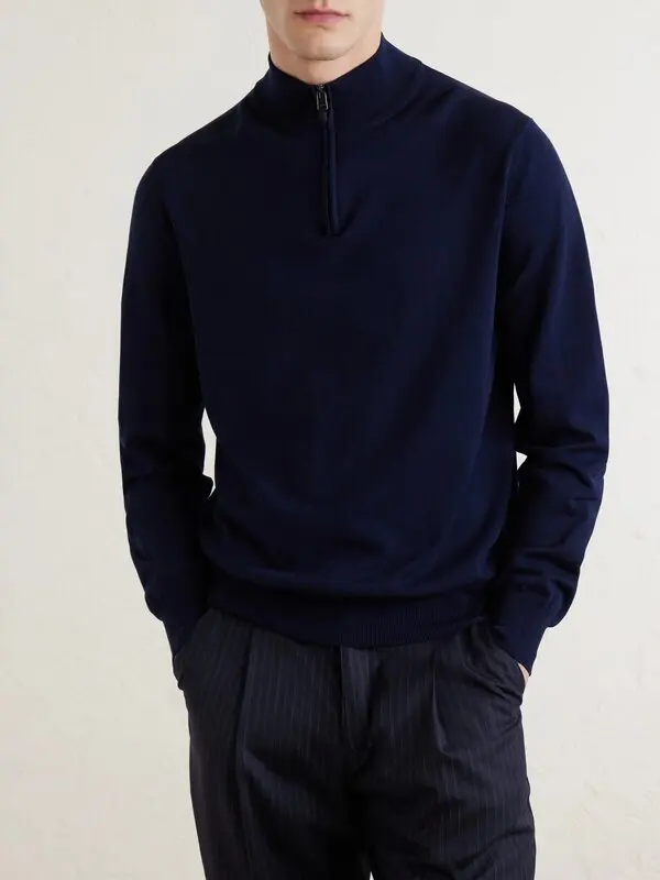 Canali Cotton Half-zip Sweater - Blue