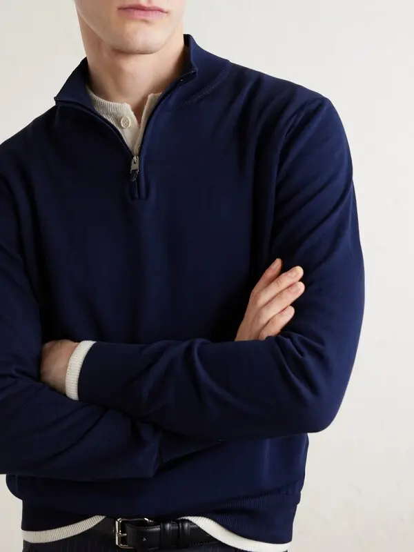 Canali Cotton Half-zip Sweater - Blue