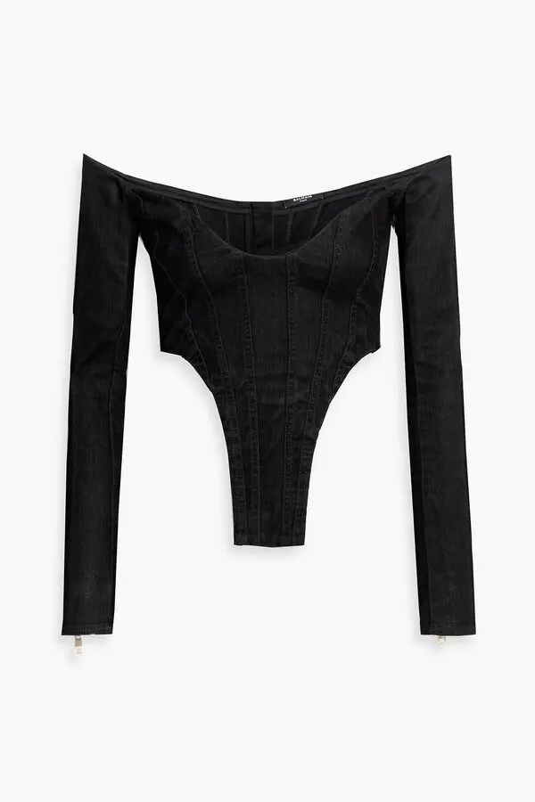 Balmain Off-the-shoulder Asymmetric Denim Top
