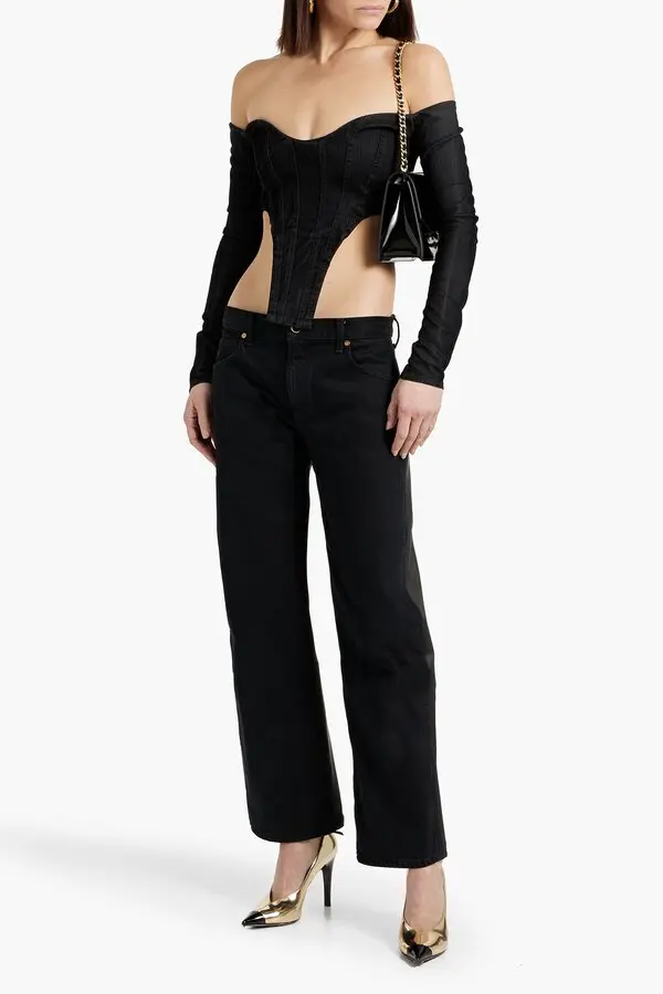 Balmain Off-the-shoulder Asymmetric Denim Top