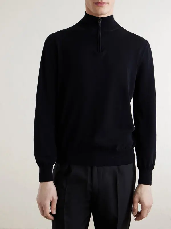 Canali Cotton Half-zip Sweater - Black