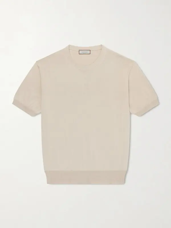 Canali Knitted Cotton T-shirt - Neutrals