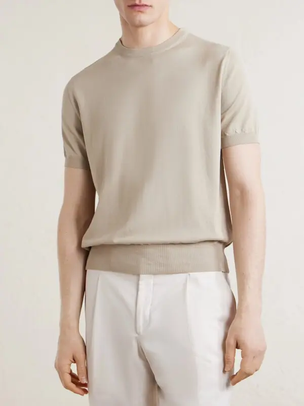Canali Knitted Cotton T-shirt - Neutrals