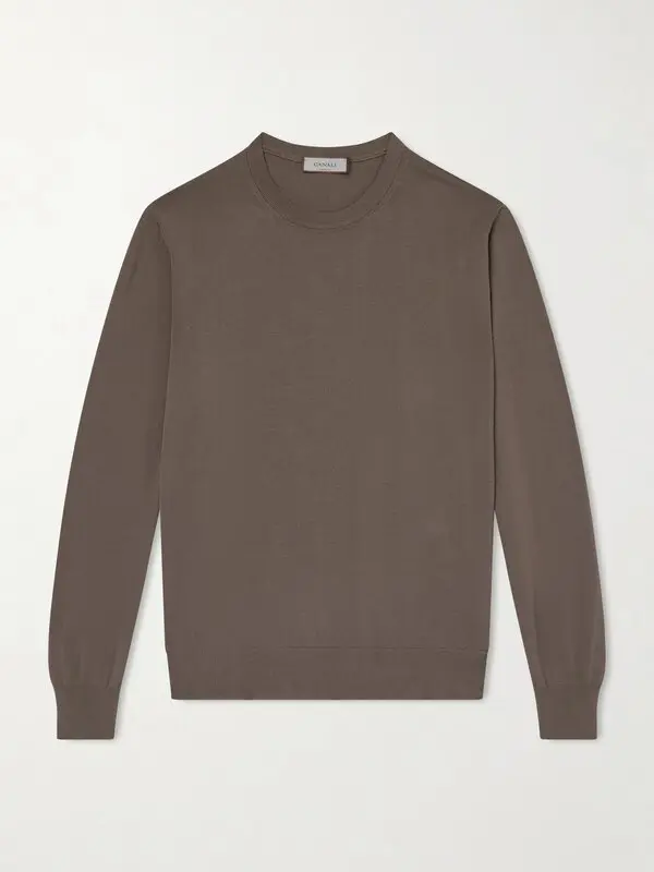 Canali Cotton Crew Neck Sweater - Brown