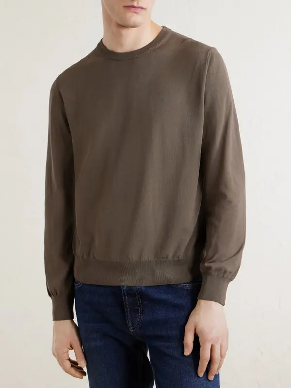 Canali Cotton Crew Neck Sweater - Brown