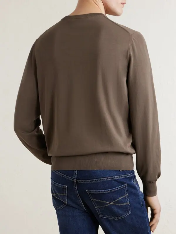 Canali Cotton Crew Neck Sweater - Brown