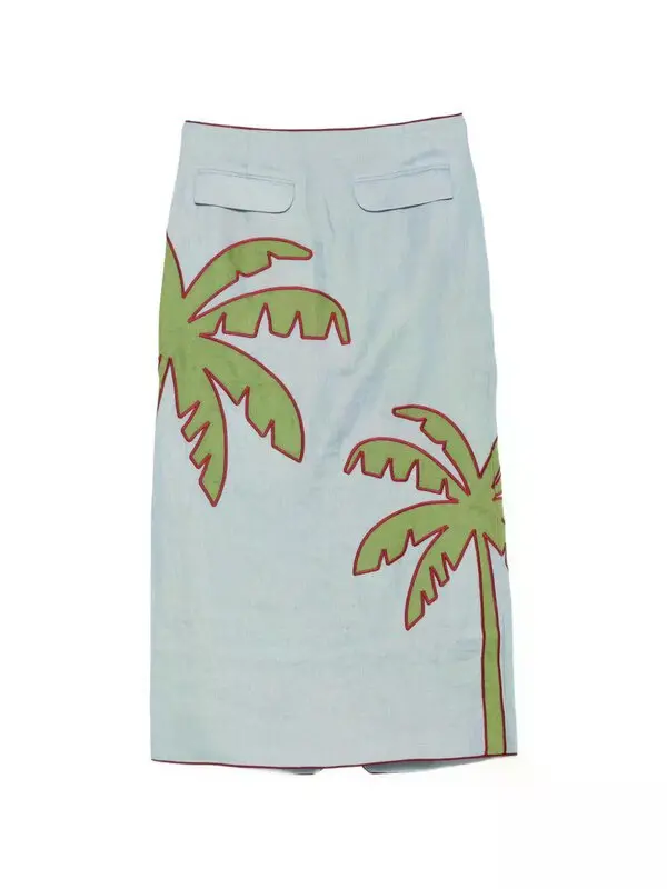 Farm Rio Embroidered Palm-tree Midi Skirt - Blue