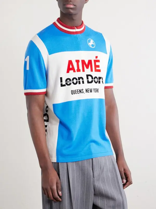Aimé Leon Dore Logo-detailed Merino Wool Half-zip T-shirt