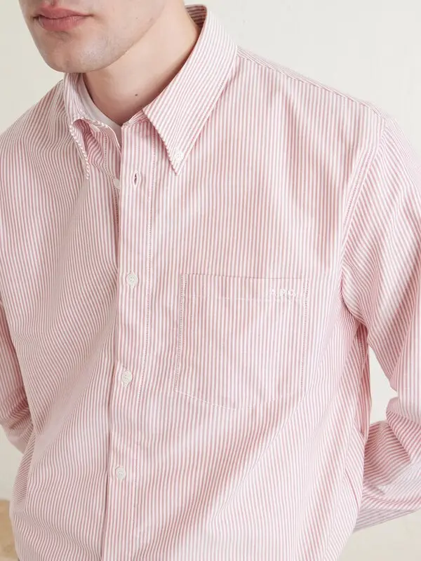 A.p.c. Button-down Collar Striped Cotton Shirt - Red