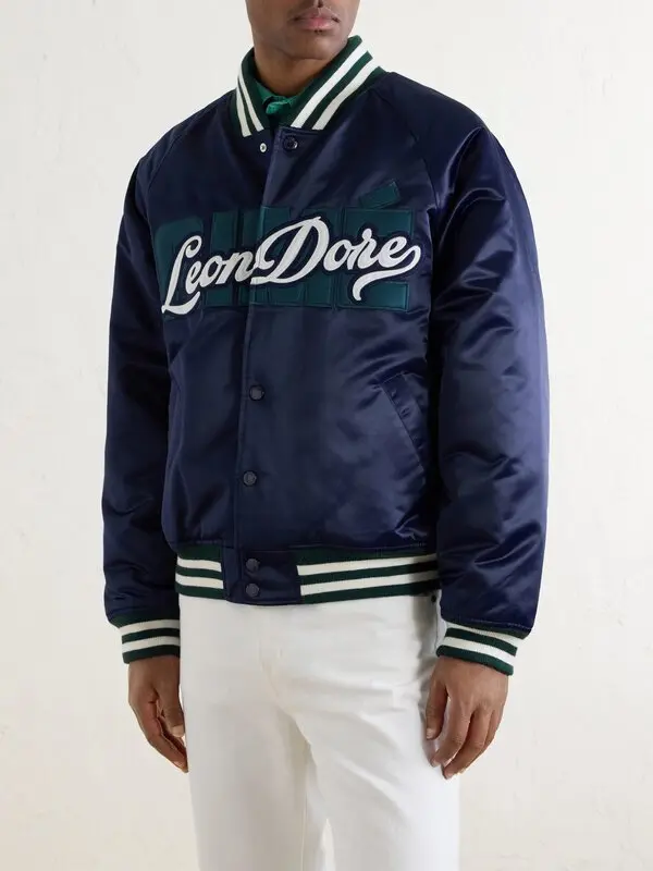 Aimé Leon Dore Logo-embroidered Satin Varsity Jacket