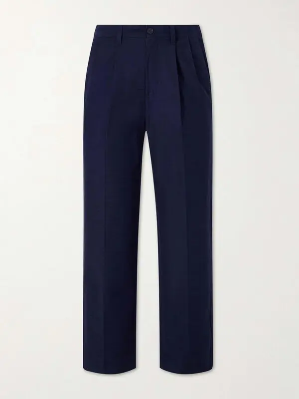 Aimé Leon Dore Straight-leg Pleated Cotton Trousers - Blue