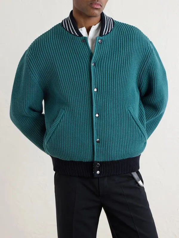 Aimé Leon Dore Reversible Knitted Cotton-blend Bomber Jacket