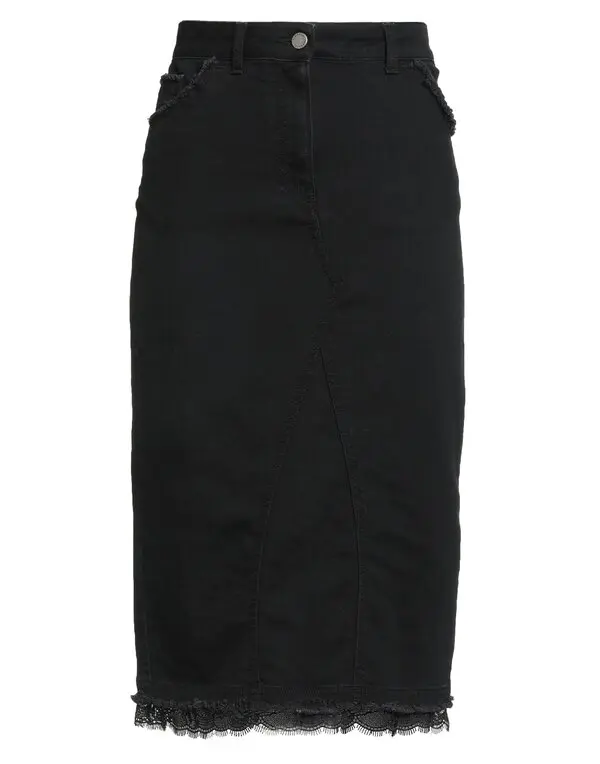Alberta Ferretti Flared Denim Skirt With Lace Trims