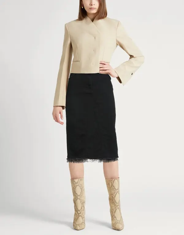Alberta Ferretti Flared Denim Skirt With Lace Trims