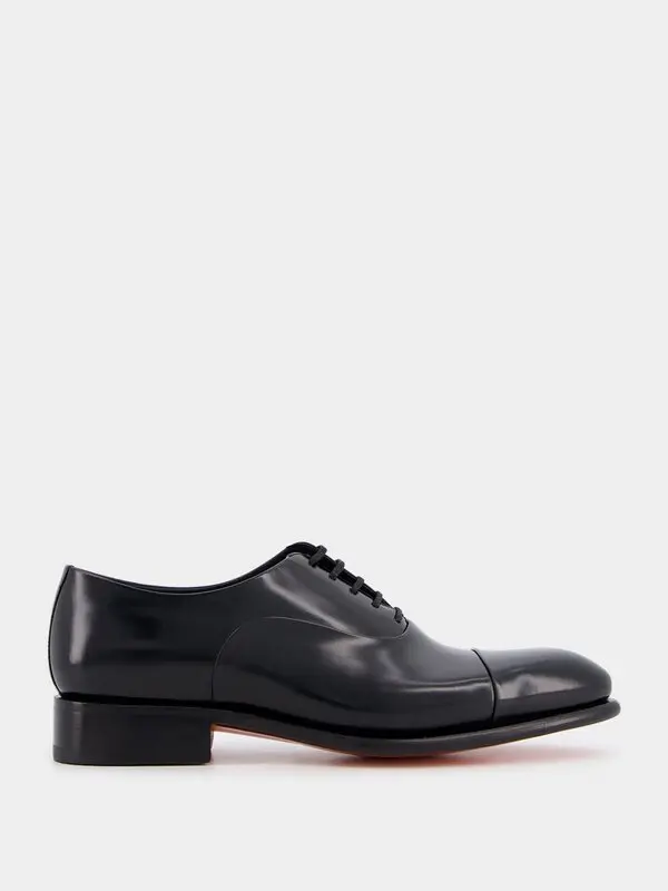 Santoni Polished Leather Oxford Shoes - Black