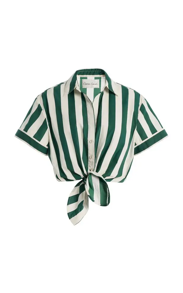 Cara Cara Asbury Striped Cotton Cropped Shirt With Front Tie Bow - Stripe
