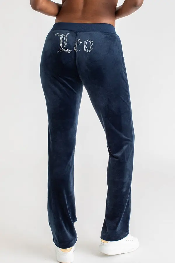 Juicy Couture Leo Customizable Big Bling Velour Track Pants - Regal Blue