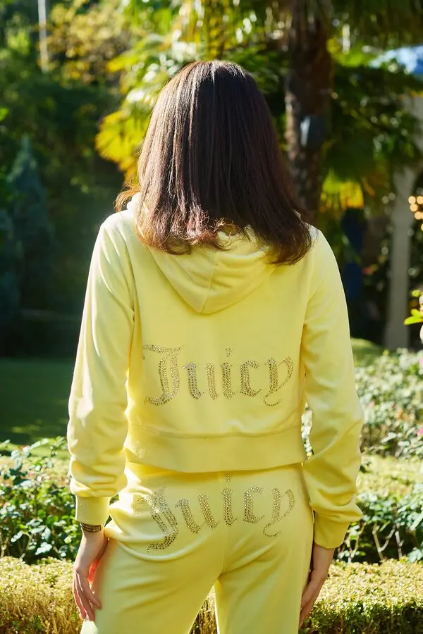 Juicy Couture Big Bling Velour Hoodie - Yellow Iris