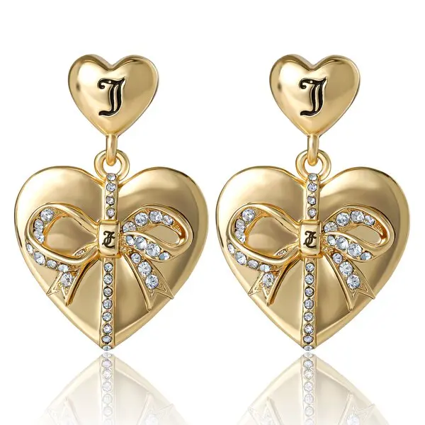 Juicy Couture Quilted Double‑heart Drop Earrings - Goldtone