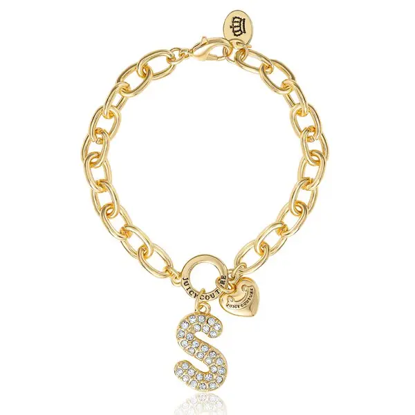Juicy Couture Pavé Initial Charm Bracelet, Letter S - Goldtone