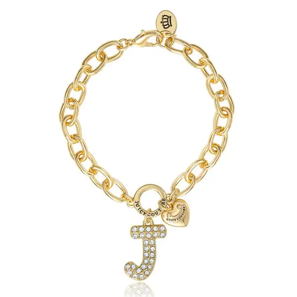 Juicy Couture Pavé Initial Charm Bracelet, Letter J - Goldtone