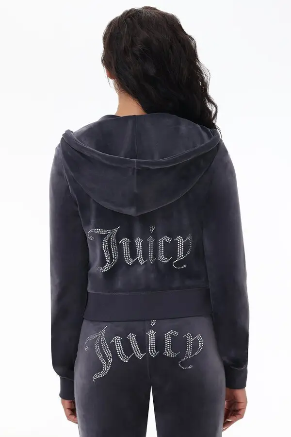 Juicy Couture Og Big Bling Velour Hoodie - Titanium