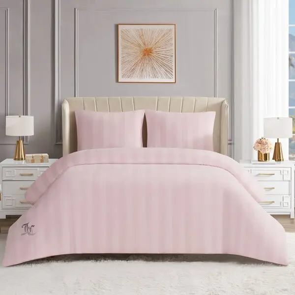 Juicy Couture Jenny Velour Striped Jacquard Duvet Set - Light Pink