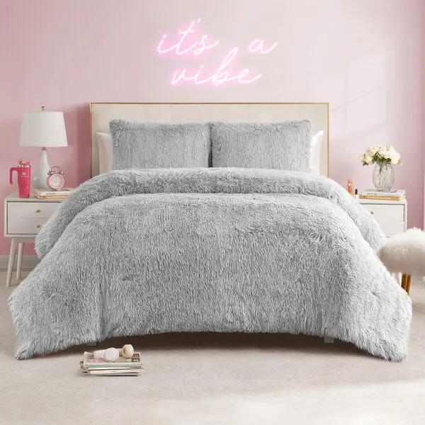 Juicy Couture Faux Fur Comforter Set - Gray