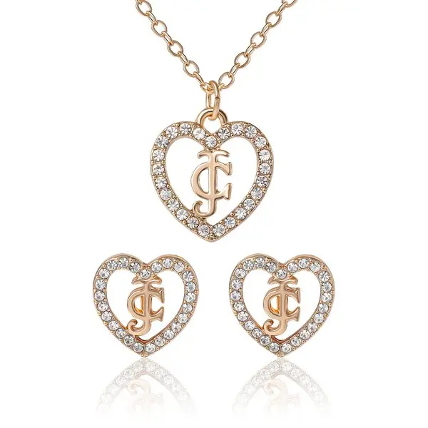 Juicy Couture Gold-tone Pavé Heart Necklace & Stud Earrings Set - Goldtone