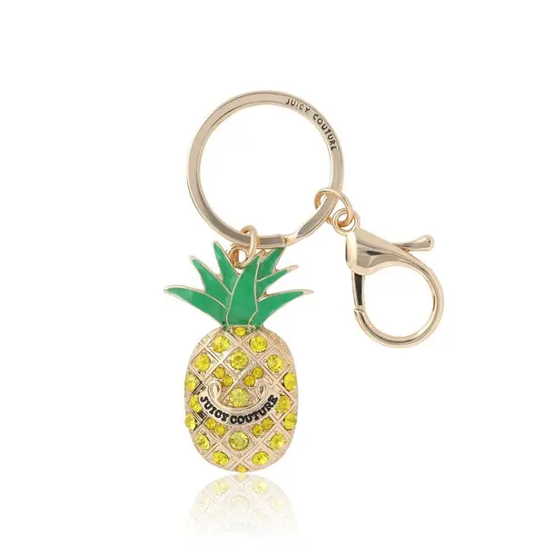 Juicy Couture Crystal Pineapple Keychain Bag Charm - Goldtone