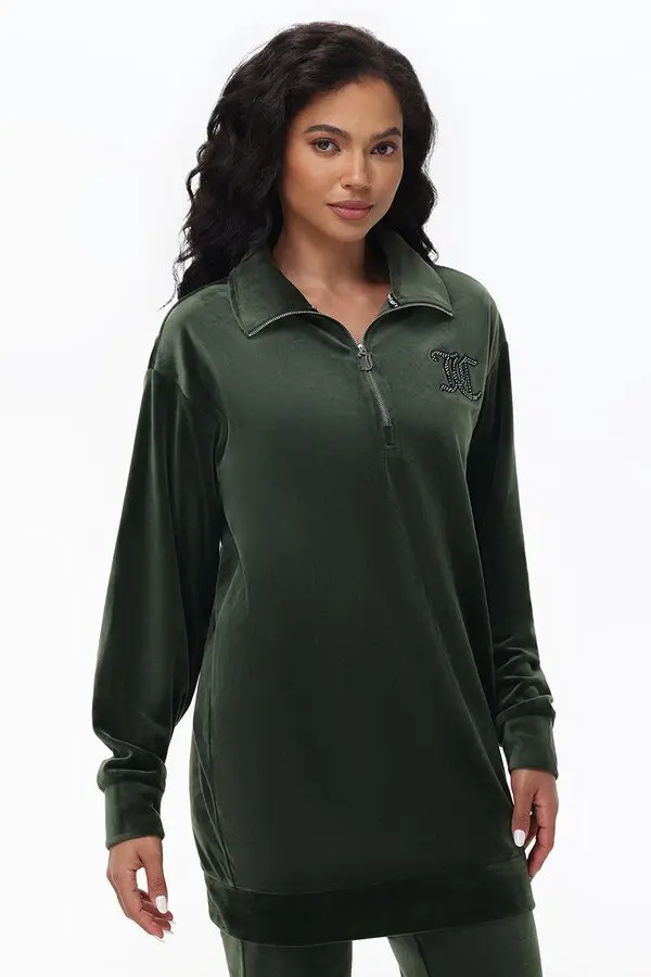 Juicy Couture Oversized Quarter Zip Velour Pullover