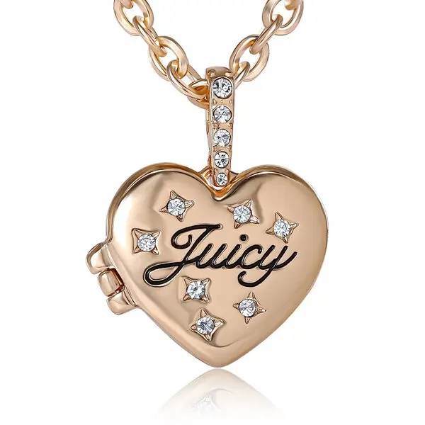 Juicy Couture Crystal Heart Locket Pendant Necklace - Goldtone