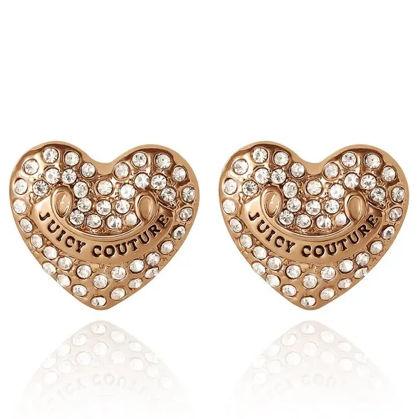 Juicy Couture Heart Stud Earrings With Crystal Accents - Silver Crystals