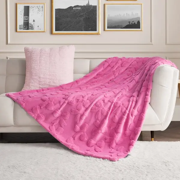 Juicy Couture 3d Faux Fur Throw Blanket - Hot Pink Bows