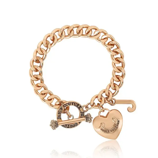 Juicy Couture Heart Charm Toggle Bracelet - Goldtone