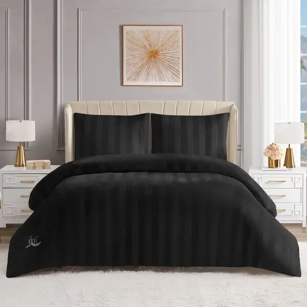 Juicy Couture Jenny Velour Striped Jacquard Comforter Set - Black