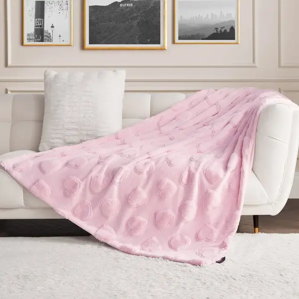 Juicy Couture 3d Faux Fur Throw Blanket - Light Pink Hearts