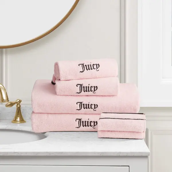 Juicy Couture Neon Border Bath Towel Set - Light Pink/black